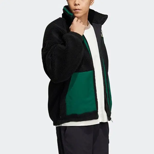 Adidas Clover Imitation Sherpa Stand Collar Jacket - Black