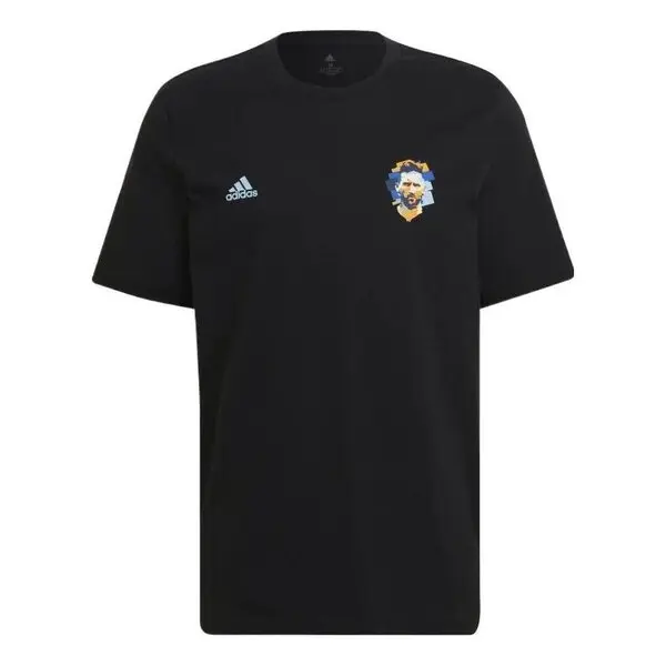 Adidas Messi Subject Solid Color Back Alphabet Numeric Round Neck Short Sleeve Black - Multi-color