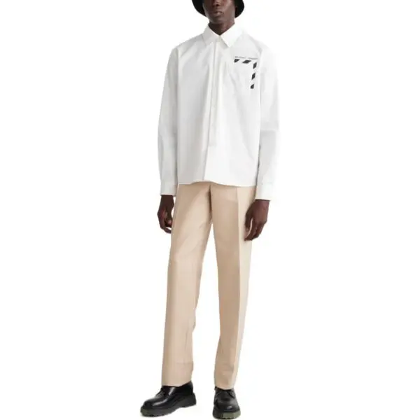 Off-White Fw22 Pocket Diagonal Stripes Printing Long Sleeves White Shirt