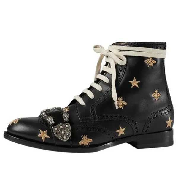 Gucci Queercore Bee Accent Lace-up Boots - Black