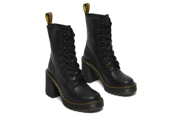 Dr. Martens Leather Flared Heel Lace Up Boots