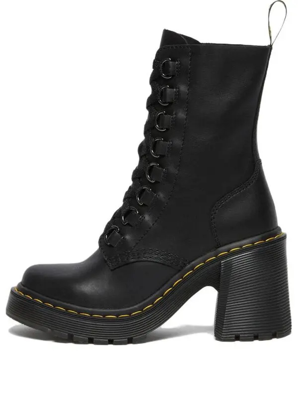 Dr. Martens Leather Flared Heel Lace Up Boots - Black