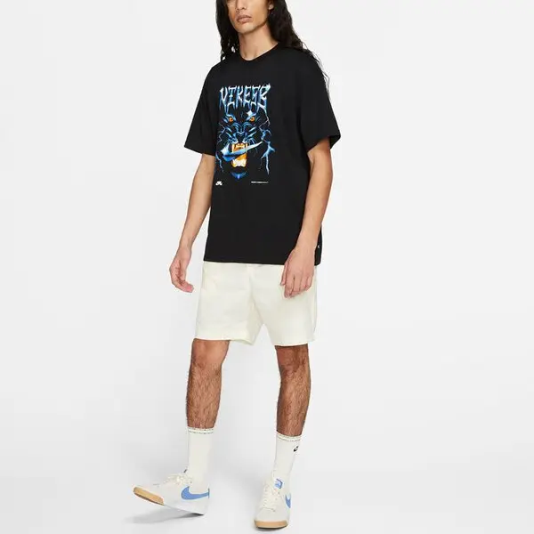 Nike Skateboard Sports Printing Knit Short Sleeve - Black