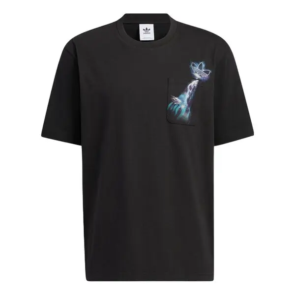 Adidas Originals Y2k Tee 3 Casual Gradient Solid Color Pattern Sports Round Neck Pocket Short Sleeve Black - Multi-color