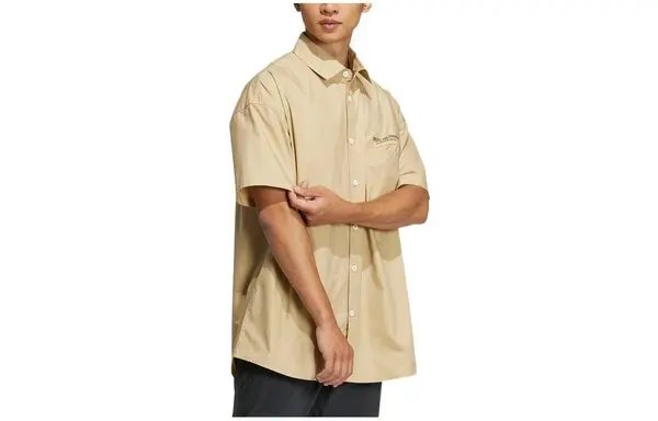 Adidas Back Alphabet Printing Pattern Lapel Short Sleeve Khaki Shirt