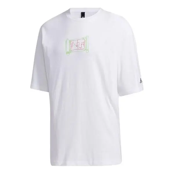 Adidas Printing Pattern Round Neck Short Sleeve White - Multi-color
