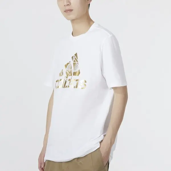 Adidas Large Logo Printing Casual Round Neck Short Sleeve White