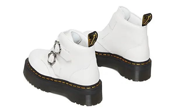 Dr. Martens Devon Flower Buckle Leather Platform Boots - White/black