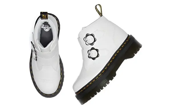 Dr. Martens Devon Flower Buckle Leather Platform Boots - White/black
