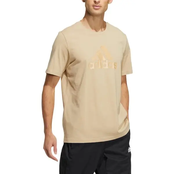 Adidas Solid Color Large Logo Printing Athleisure Casual Sports Short Sleeve Brown - Multi-color