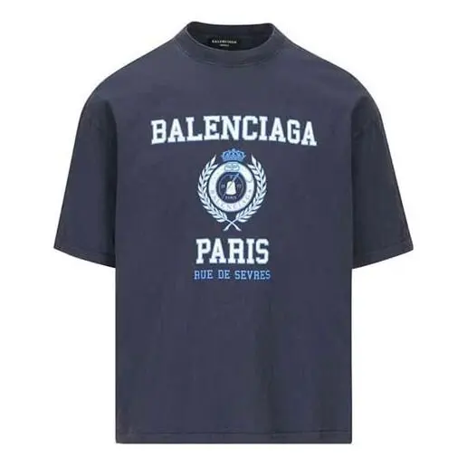 Balenciaga Varsity Logo Short Sleeve T-shirt - Navy