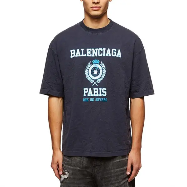 Balenciaga Varsity Logo Short Sleeve T-shirt - Navy