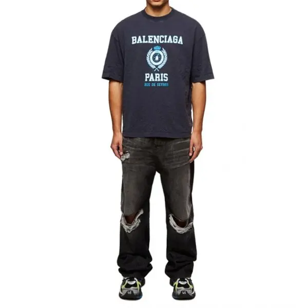 Balenciaga Varsity Logo Short Sleeve T-shirt - Navy