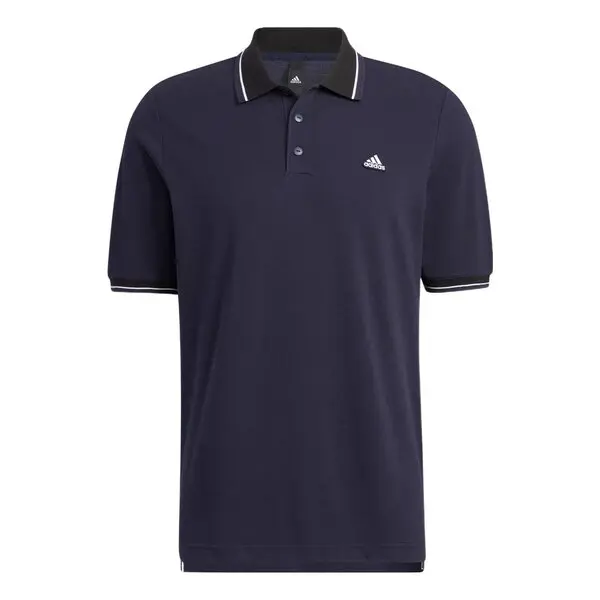 Adidas Alphabet Logo Embroidered Stripe Buckle Short Sleeve Legendary Ink Blue Polo Shirt - Default Color
