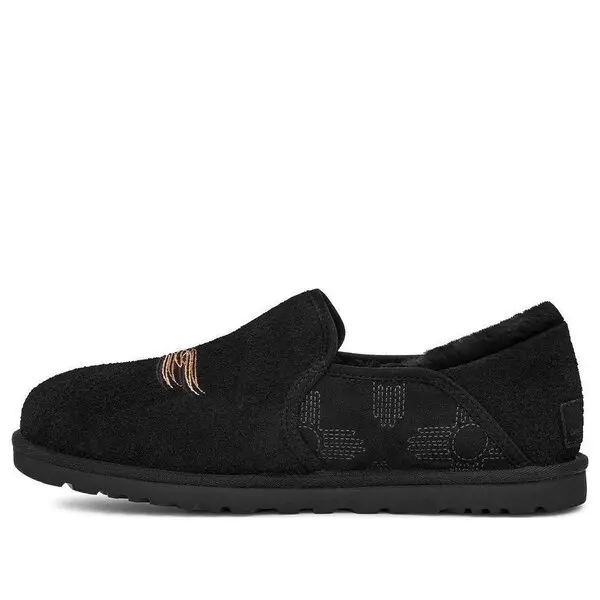 UGG Embroidered Suede Slip-on Shoes - Black