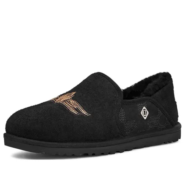 UGG Embroidered Suede Slip-on Shoes - Black
