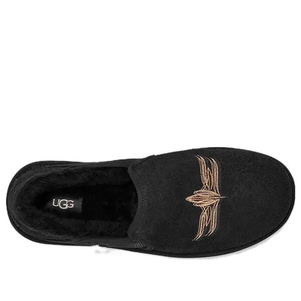 UGG Embroidered Suede Slip-on Shoes - Black