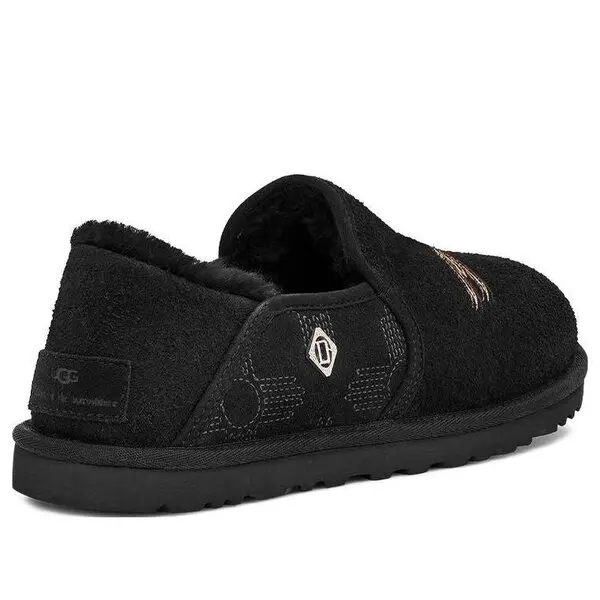 UGG Embroidered Suede Slip-on Shoes - Black