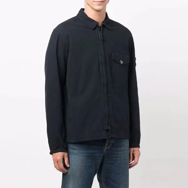 Stone Island Garment Dyed Zip Shirt Overshirt - Navy