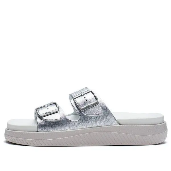 LI-NING Clap Buckled Platform Slides - Silver
