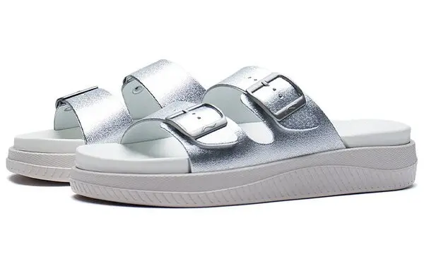 LI-NING Clap Buckled Platform Slides - Silver