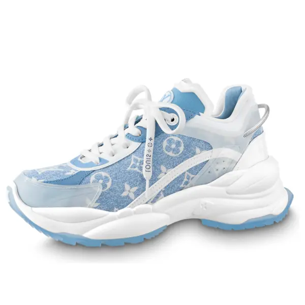 LOUIS VUITTON Run 55 Denim Monogram Sneakers - Blue/white