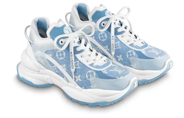 LOUIS VUITTON Run 55 Denim Monogram Sneakers - Blue/white
