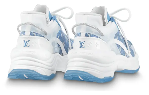 LOUIS VUITTON Run 55 Denim Monogram Sneakers - Blue/white