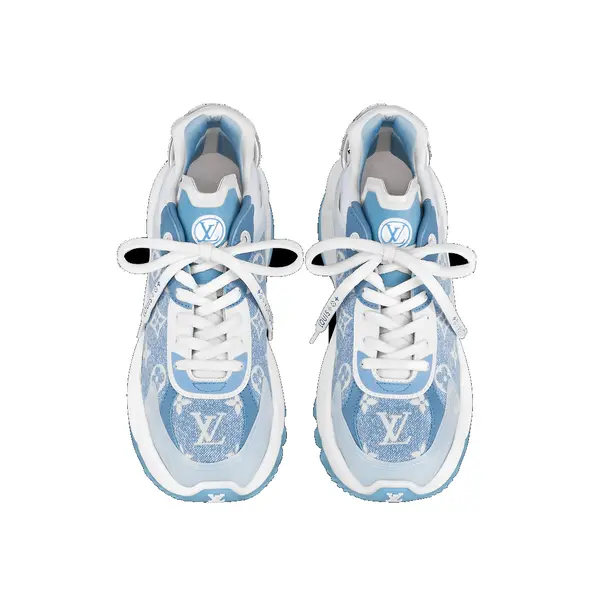 LOUIS VUITTON Run 55 Denim Monogram Sneakers - Blue/white
