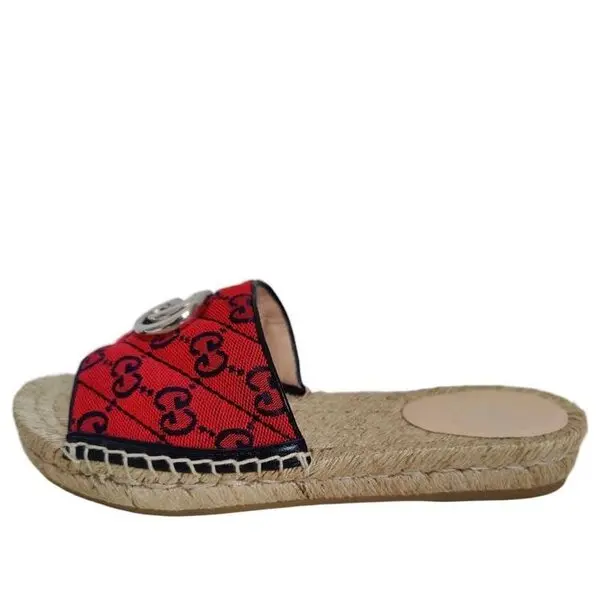 Gucci Gg Matelass Canvas Espadrille Slide Sandals - Red/ebony