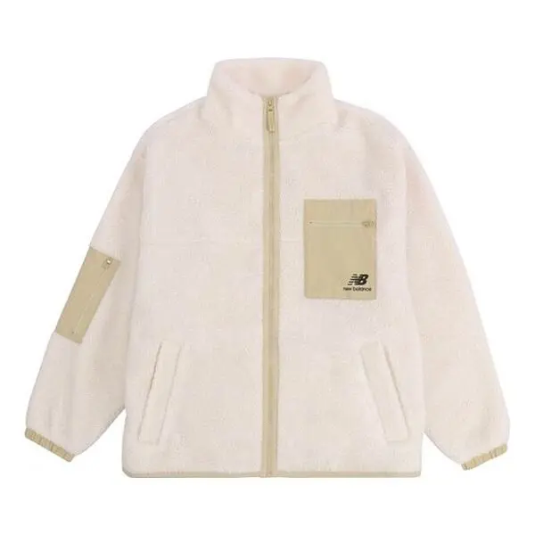 NEW BALANCE Splicing Retro Stand Collar Knit Lamb's Wool Short Jacket - Tan