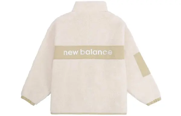 NEW BALANCE Splicing Retro Stand Collar Knit Lamb's Wool Short Beige Jacket