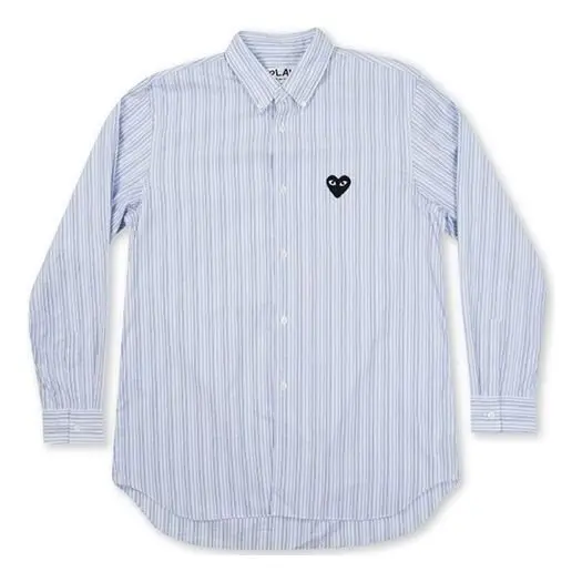 Play Comme Des Garcon Black Emblem Striped Button Down - Light Blue