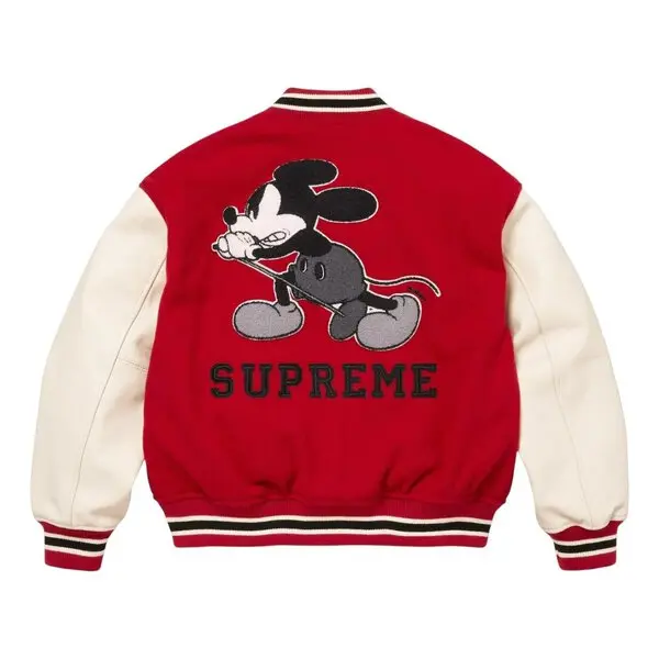 Supreme X Number Ine Mickey Varsity Jacket - Red