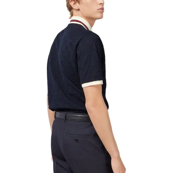 Gucci Cotton Polo Shirt With Gg Embroidery - Dark Blue
