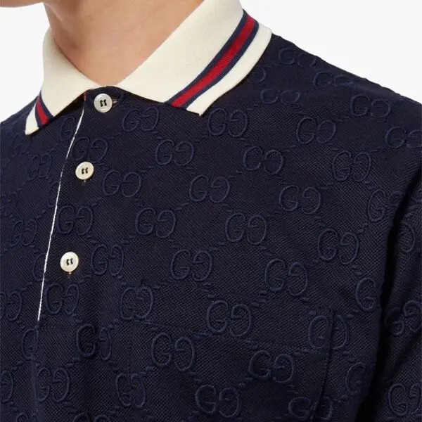 Gucci Cotton Polo Shirt With Gg Embroidery - Dark Blue