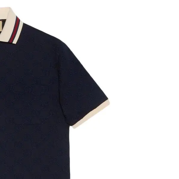 Gucci Cotton Polo Shirt With Gg Embroidery - Dark Blue