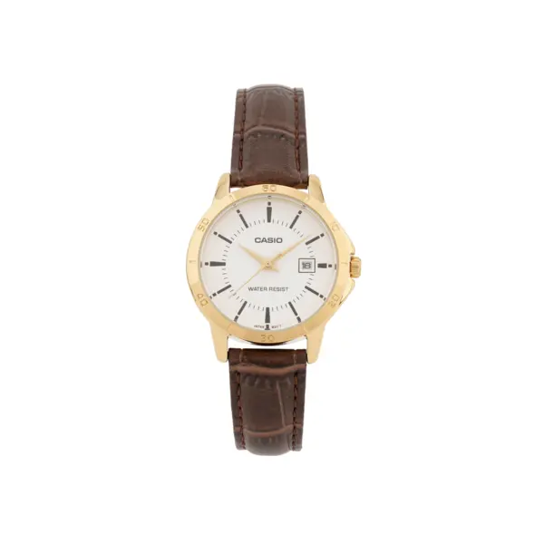 Casio Quartz Water Resistant Analog Watch With Leather Strap - Brown