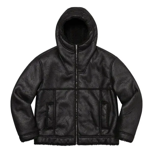 Supreme Faux Shearling Hooded Jacket - Black