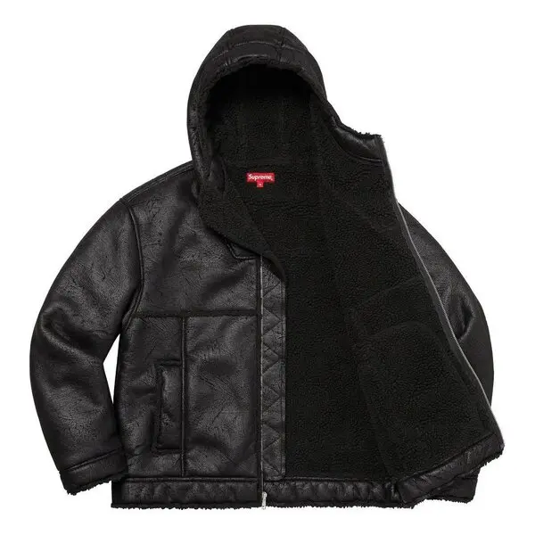 Supreme Faux Shearling Hooded Jacket - Black