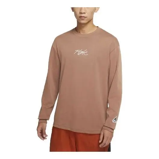 JORDAN Flight Essentials Embroidered Alphabet Loose Round Neck Long Sleeves T-shirt - Brown
