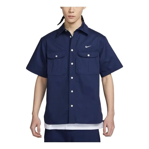 Nike Short-sleeve Woven Skate Button Down 'blue - Blue/white