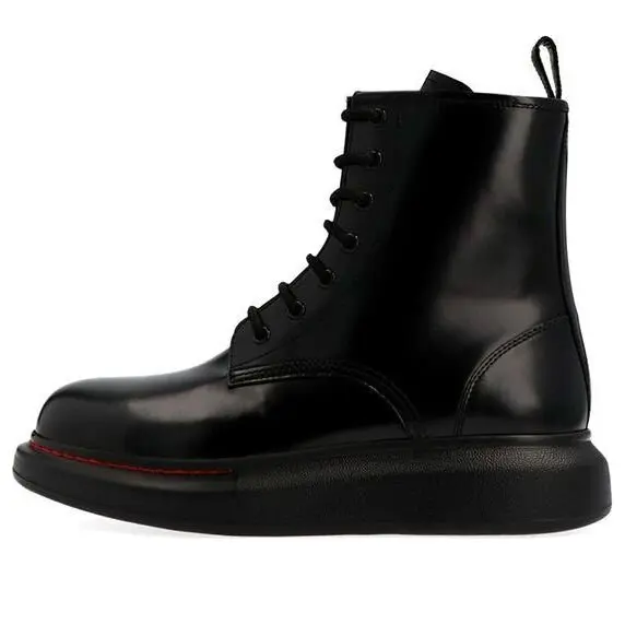 Alexander McQueen Glossed-leather Platform Ankle Boots - Black/red