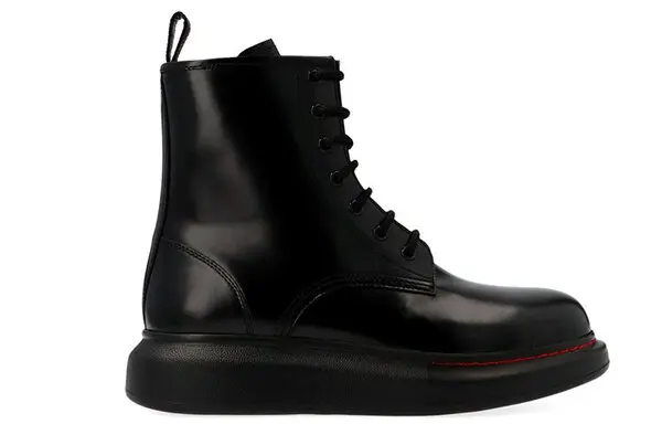 Alexander McQueen Glossed-leather Platform Ankle Boots - Black/red