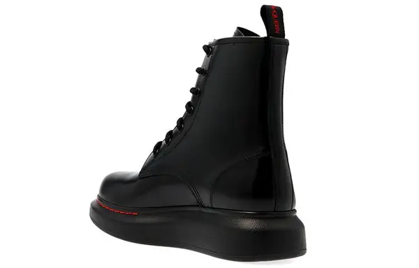 Alexander McQueen Glossed-leather Platform Ankle Boots - Black/red