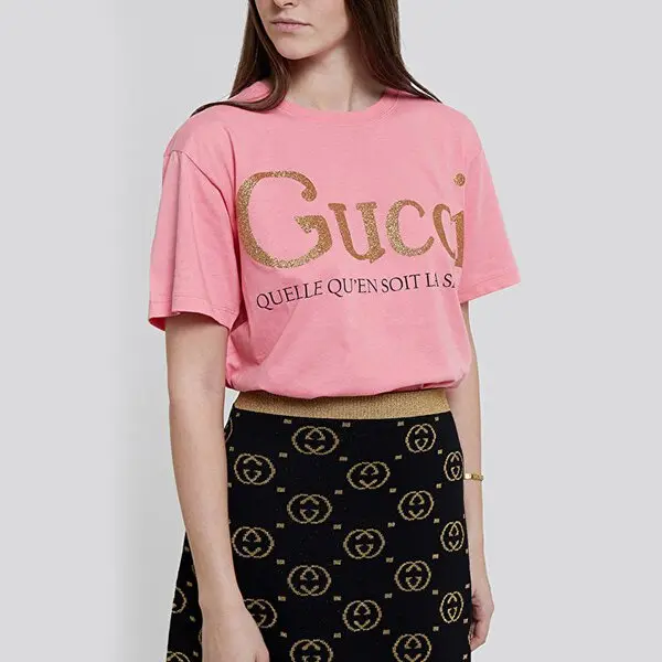 Gucci Bronzing Alphabet Short Sleeve T-shirt - Pink