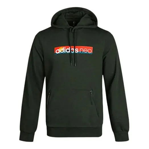 Adidas Neo Multi-color Printing Logo Casual Hooded Pullover - Dark Brown