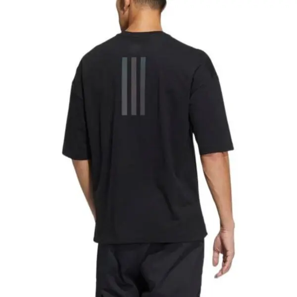 Adidas Logo Splicing Round Neck Pullover Short Sleeve Black T-shirt