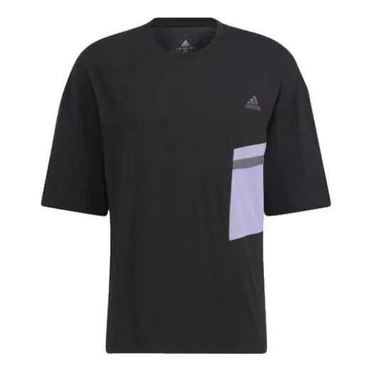 Adidas Logo Splicing Round Neck Pullover Short Sleeve Black T-shirt - Default Color