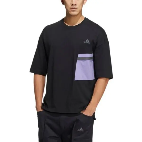 Adidas Logo Splicing Round Neck Pullover Short Sleeve Black T-shirt